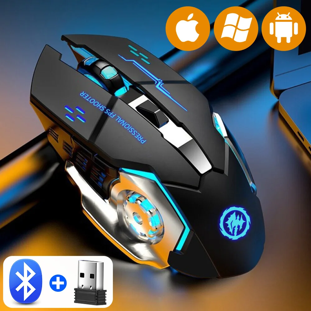 Rechargeable Bluetooth Wireless Mouse with 2.4G USB for Laptop Macbook ...