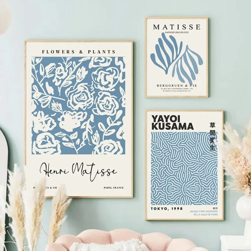 Azul henri matisse yayoi kusama flor mercado arte da parede estética ...