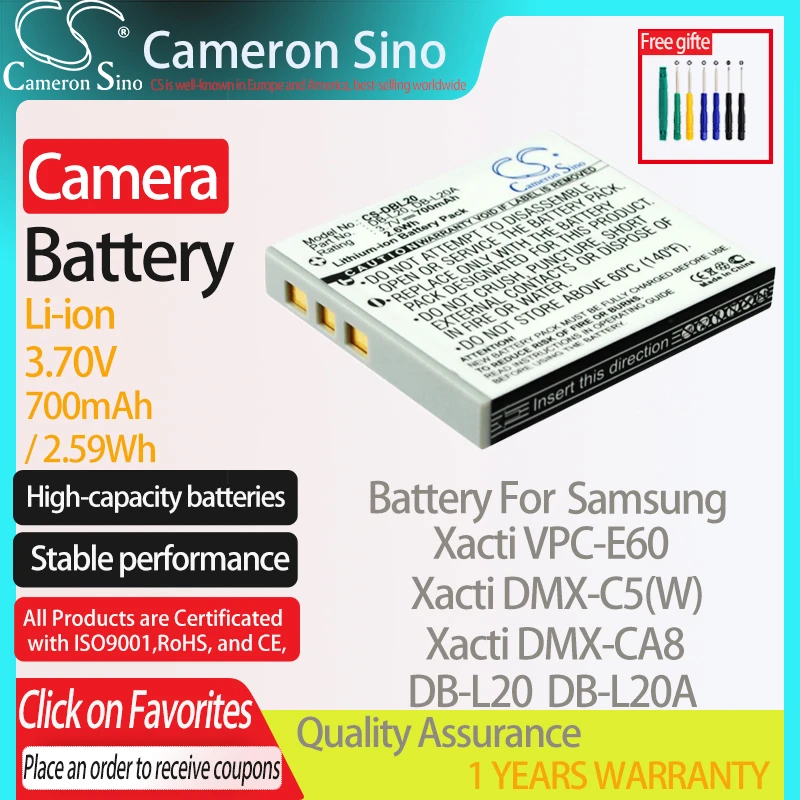 3.7V DB-L20 DB-L20A By Rr S X VPC-E6 EX X VPC-E60 X DMX-CG65 X DMX-C4(D) X VPC-J4EX X DMX-C40(S ...