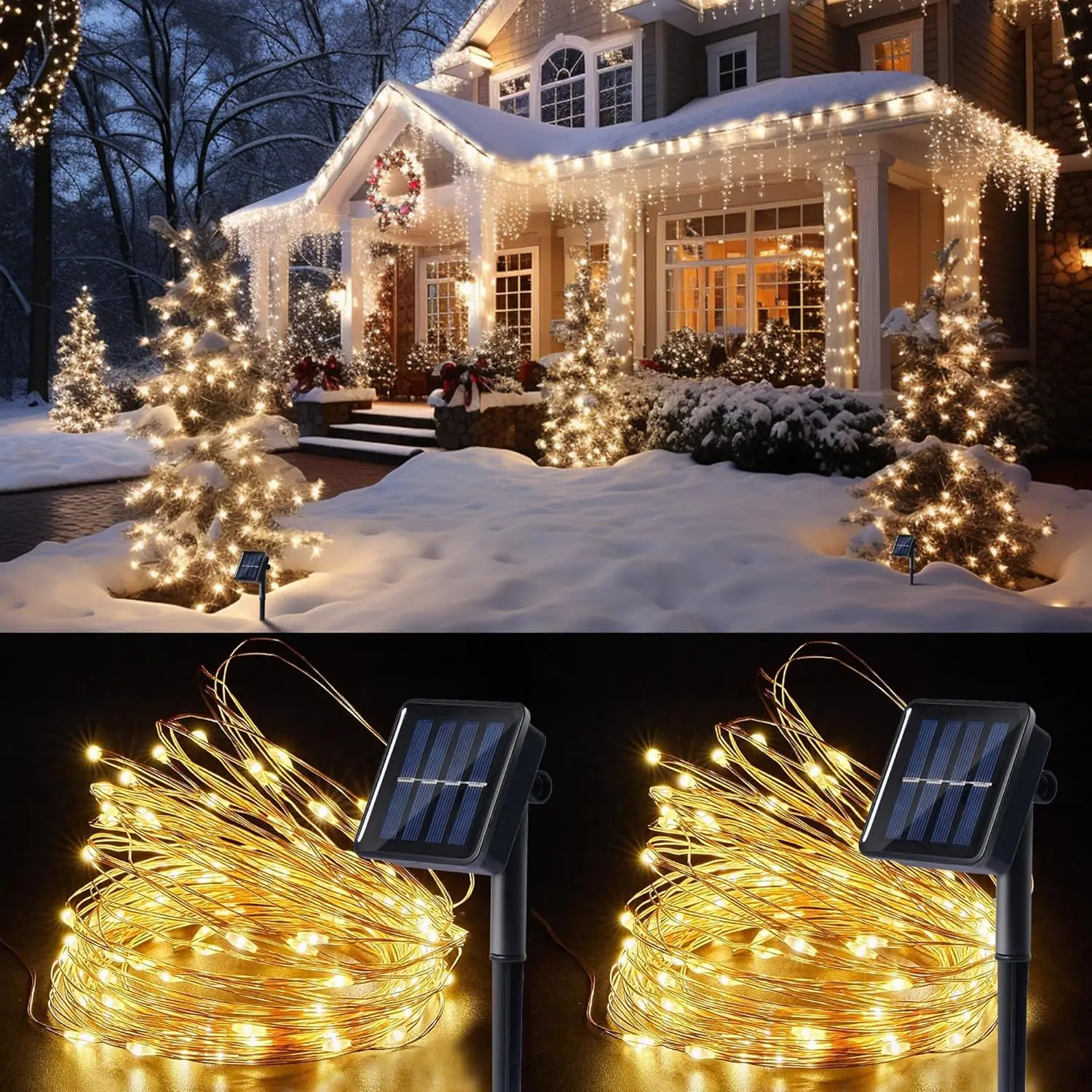 Solar String Lights Outdoor Christmas Decorations 300 LED Waterproof ...