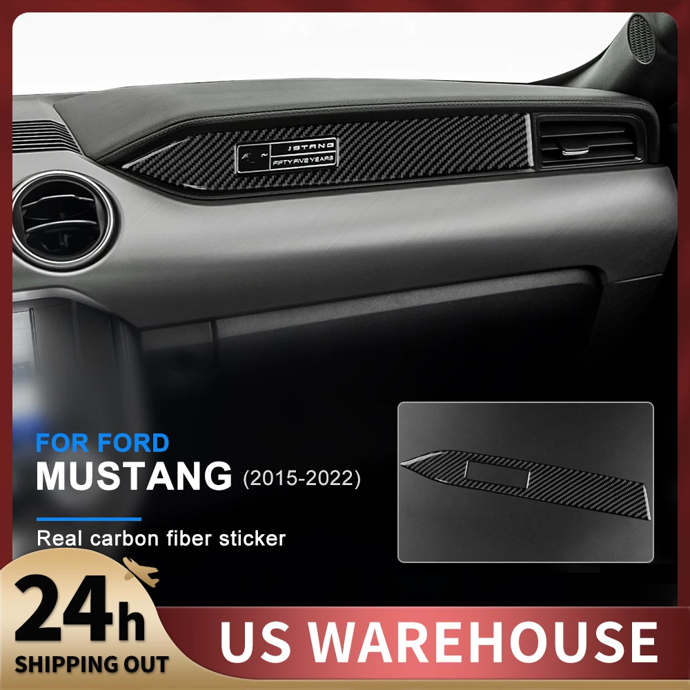 Real-Carbon-Fiber-For-Ford-Mustang-2015-2022-Car-Dashboard-Decoration ...