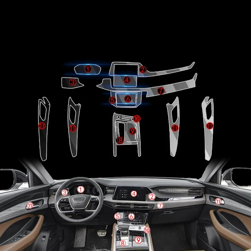 For-Audi-Q6-TPU-Transparent-Film-Car-Interior-Sticker-Center-Console ...