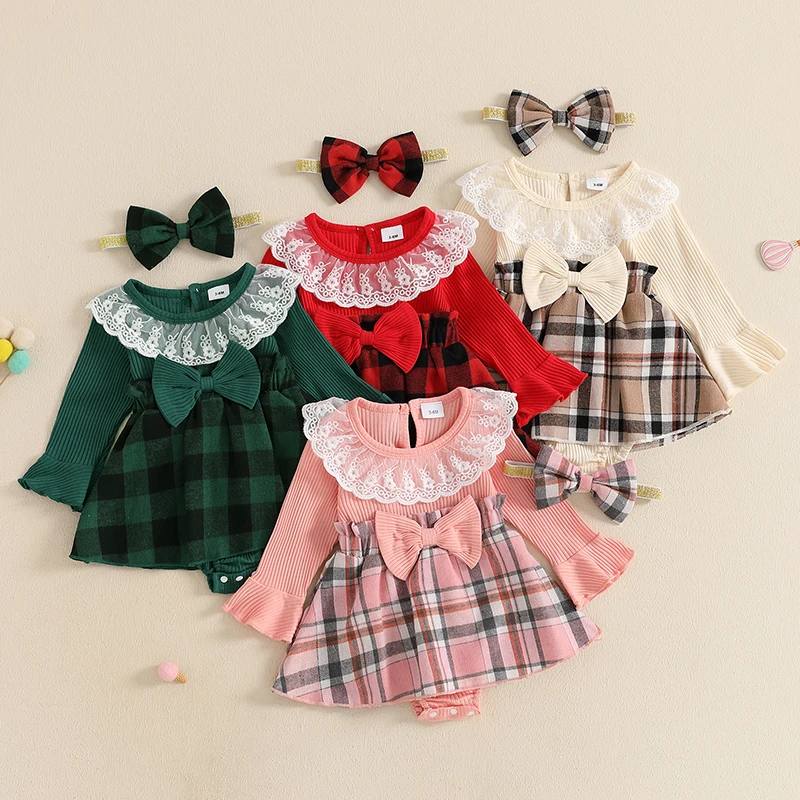 Autumn-Newborn-Baby-Girls-Clothes-Jumpsuit-Set-Lace-Trim-Ribbed-Long ...