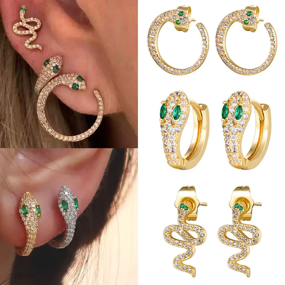 Vintage-Green-Zircon-Eyes-Snake-Piercing-Earring-for-Women-Helix-Lobe ...