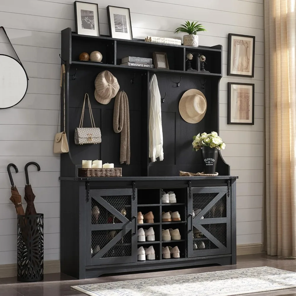Farmhouse-Entryway-Hutch-with-Coat-Rack-20-Shoe-Cubbies-12-Coat-Hooks ...