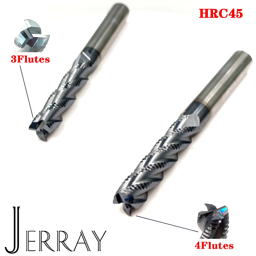 JERRAY-D4-6-8-10-12mm-3-4Flutes-HRC45-Tungsten-Solide-Carbide-Roughing ...