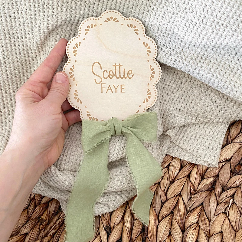 Custom Wooden Baby Name Tags Green Bow Ribbon Name Plaque Personalized ...