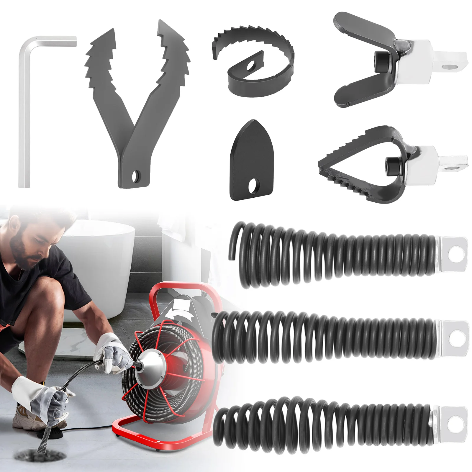4/8 Pcs Drain Snake Drill Attachment Cutter and Auger Set Drain Cleaner ...