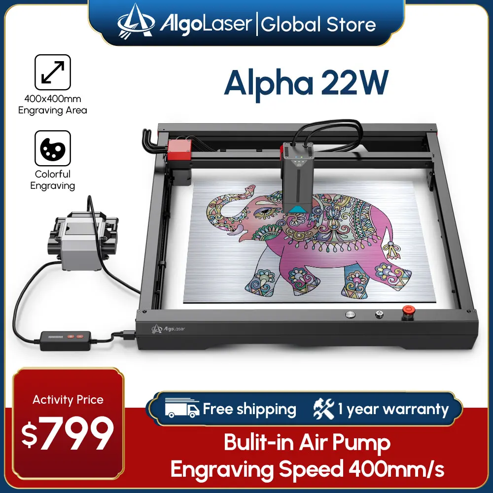 Algolaser-Alpha-22W-Laser-Engraving-Auto-Air-Assist-Colorful-Engraver ...