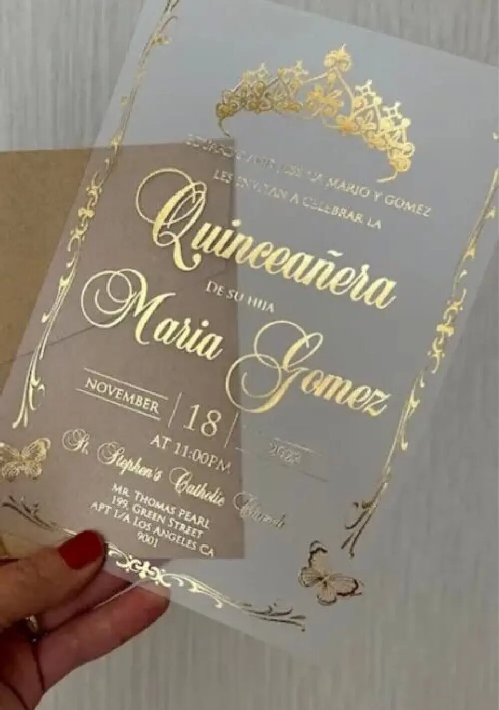 Gold Shiny Stamp Print 0.5mm Clear Acrylic Invitations, 30pcs Pvc Free ...