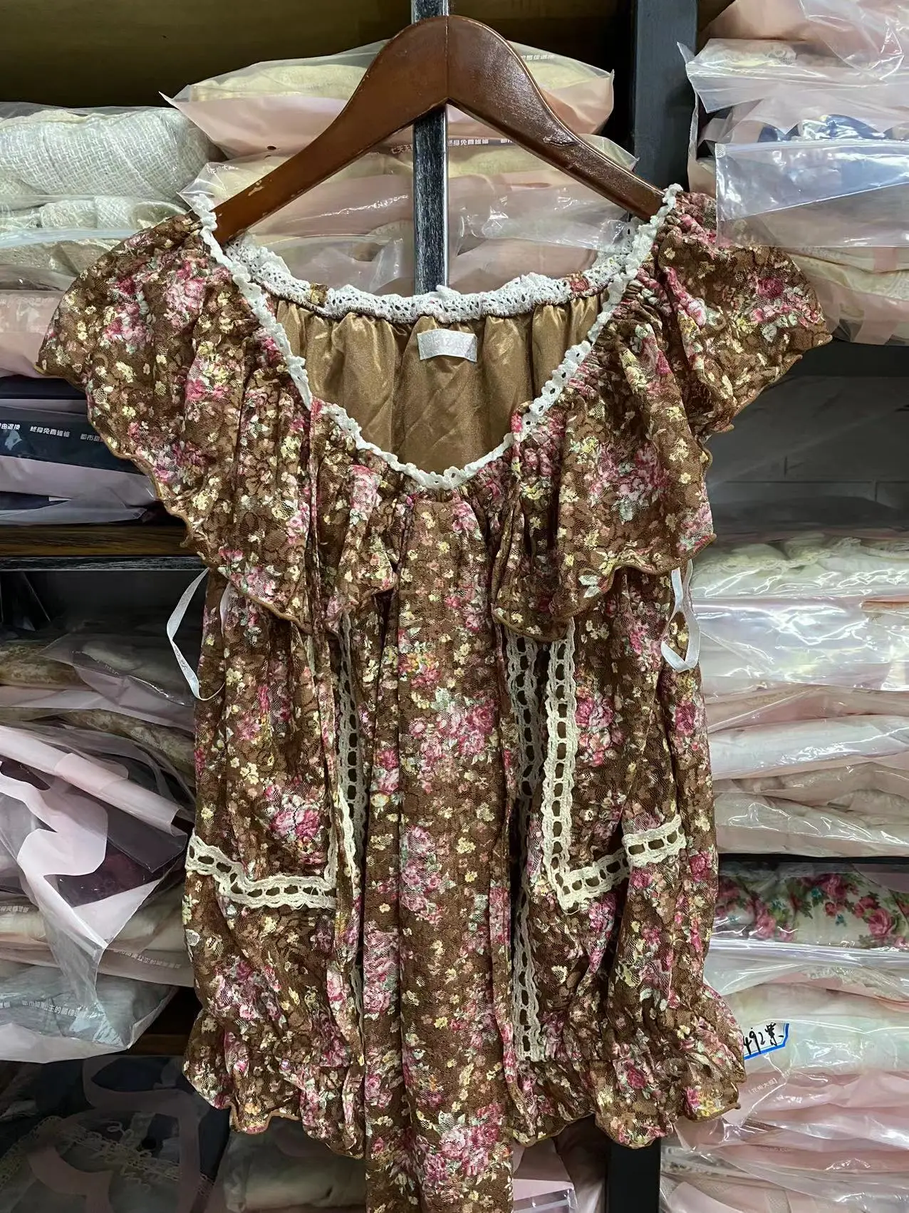 Sales Japan Liz Lisa Knitted Top with Lace Floral Printed Ribbon Suspenders And Back Tied Shirts