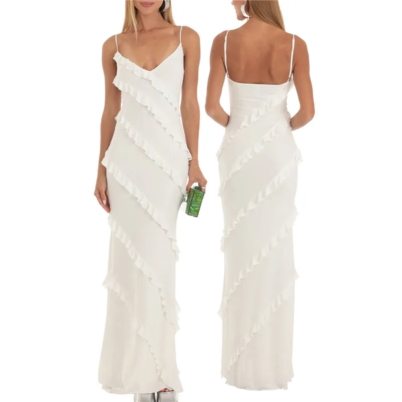 Women-s-Ruffle-Tiered-Slip-Dress-Elegant-Summer-Fitted-Bodycon-Long ...