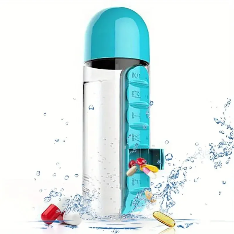 Multi Functional 2-in-1 Creative Water Bottle Medicine Box 7-grid ...