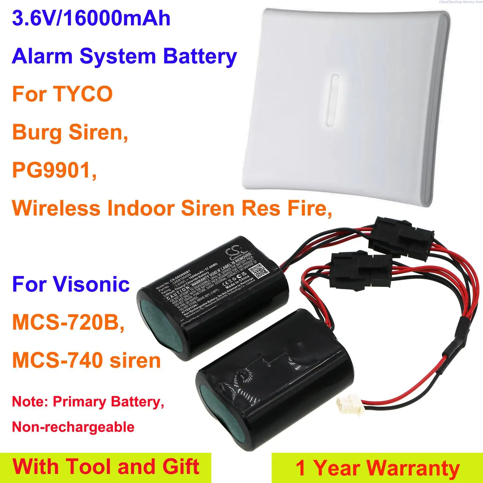 Cameron Sino 16000mAh Alarm System Battery 2XER18505M for DSC Siren Res ...