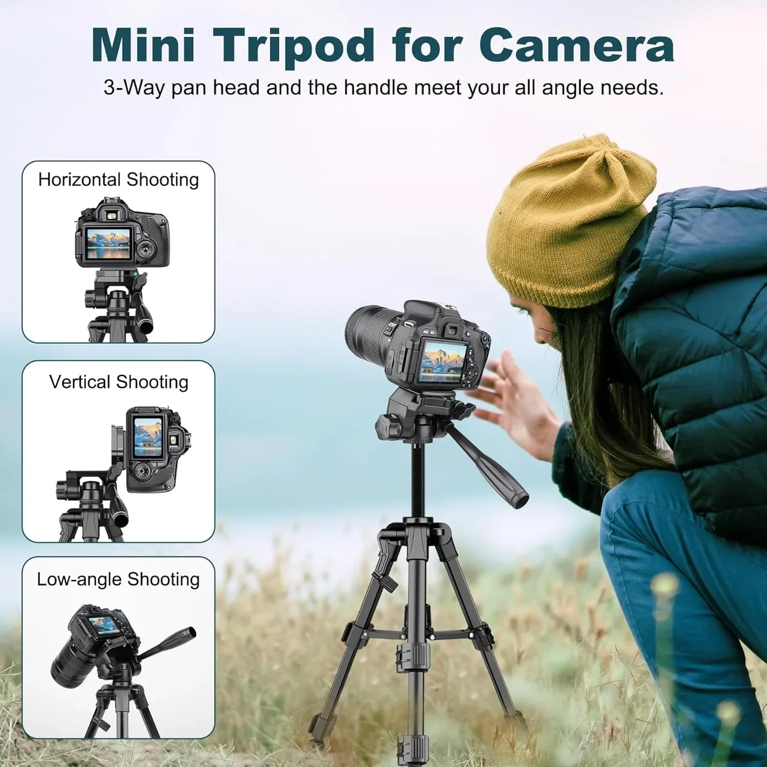 Mini Tripod for Camera, 25inch Aluminum Tabletop Camera Tripod ...