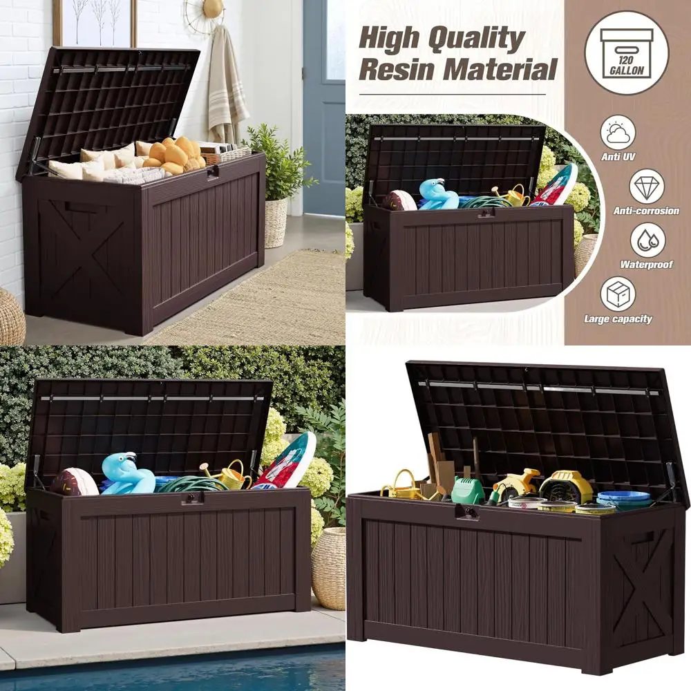 Large Waterproof Deck Box, 120 Gallon Outdoor Storage with Lock ...