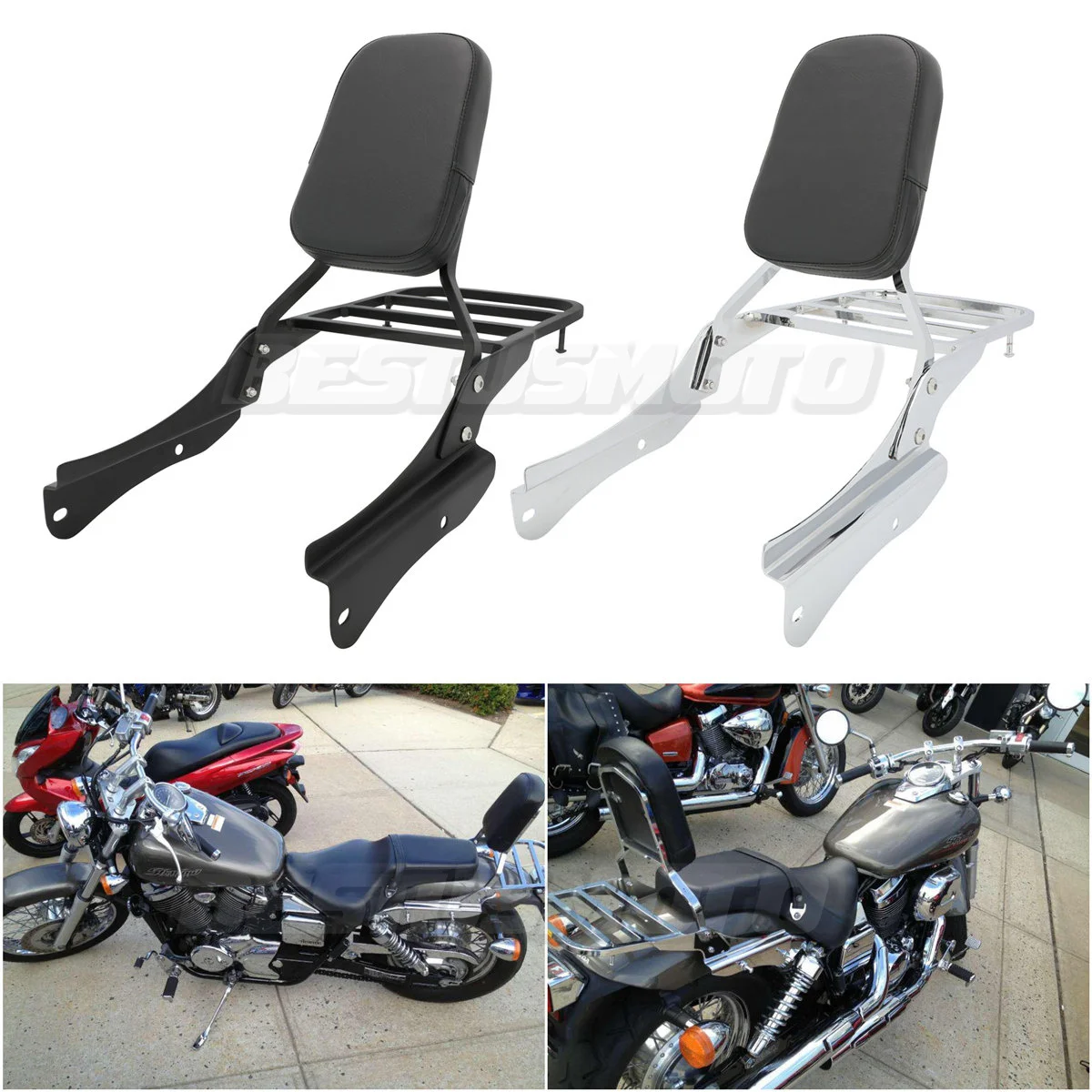 Motorcycle Passenger Backrest Sissy Bar with Luggage Rack For Honda ...