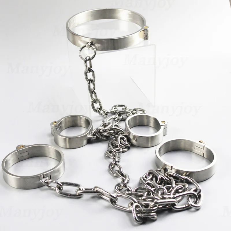 Stainless Steel Handcuff Ankle Cuff with Chain Stealth Lock Design Leg Restraints Slave Shackle ...