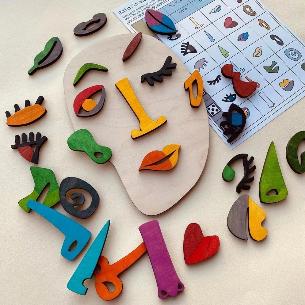 Wooden Montessori Face Puzzles Toys Preschool Early Educational Art ...