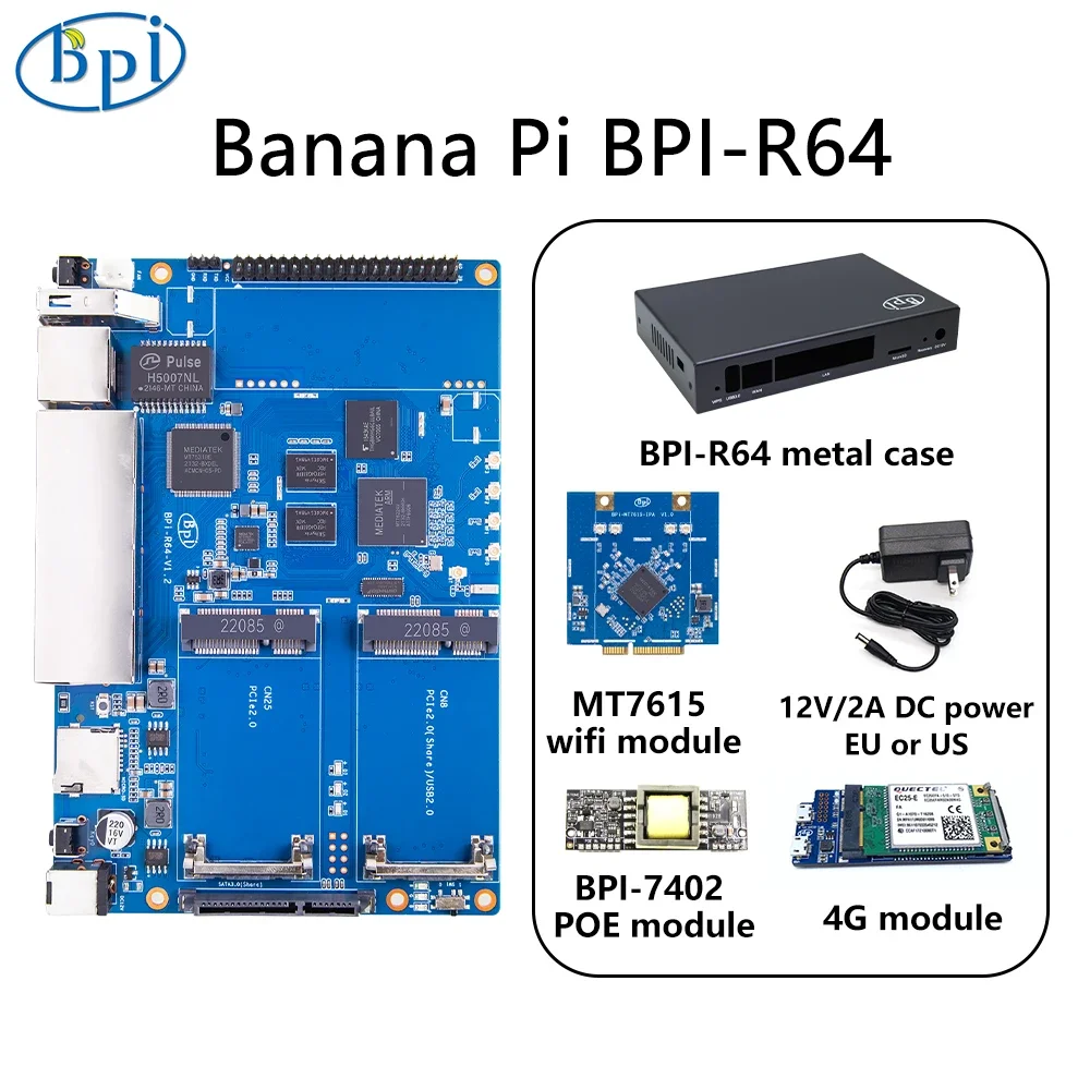 Banana PI BPI-R64 With MT7615 Module R64 Metal Case MediaTek MT7622 8G ...
