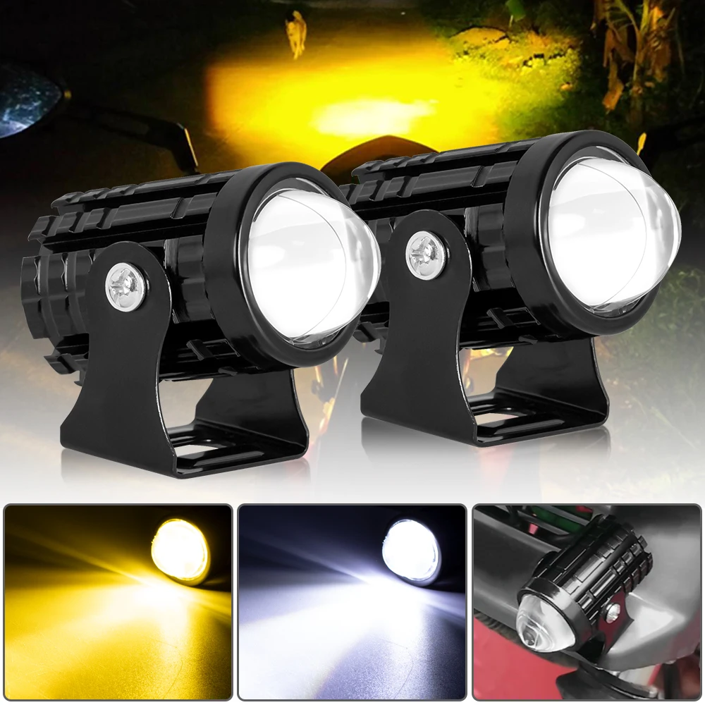 Motorcycle-LED-Headlight-Dual-Color-Led-Spotlights-Projector-Lens-Moped ...