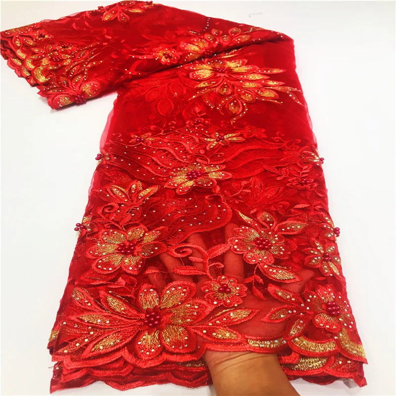 Red-African-Lace-Fabric-2024-High-Quality-5-Yards-Embroidered-French-3D ...