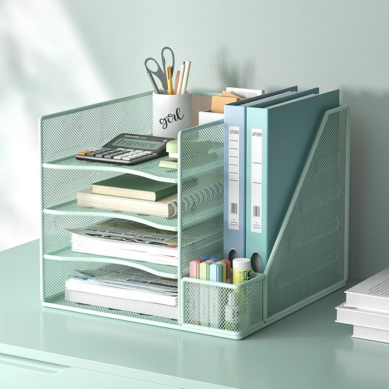 Desktop-File-Organizer-Four-tier-side-with-bookends-Metal-desktop-mesh ...