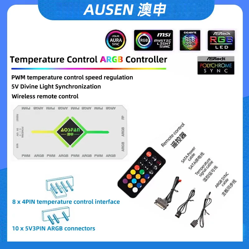 AUSEN-PWM-hub-ARGB-divine-light-synchronized-music-rhythm-controller-temperature-control-hub ...