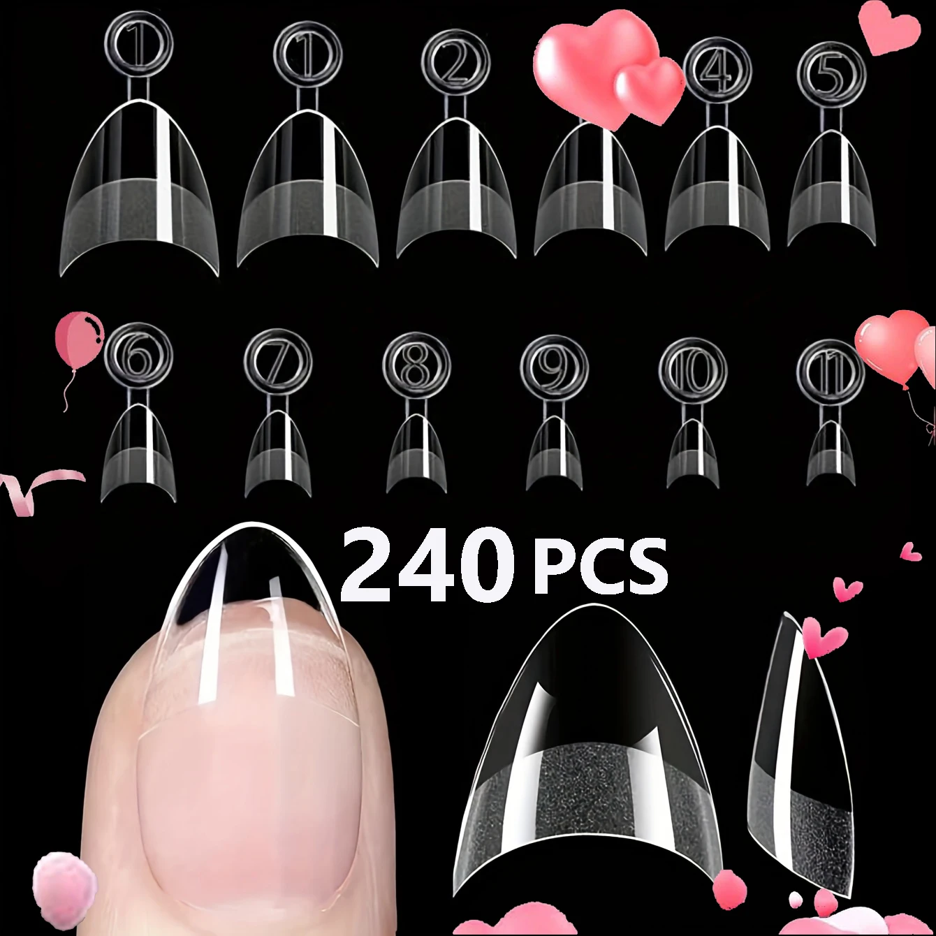 240Pcs Clear Full Cover False Nails Medium Coffin Pre Shaped Nail ...