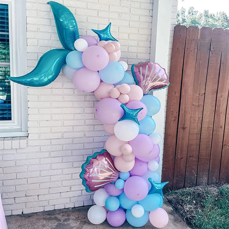 87pcs Mermaid Balloon Garland Arch Kit Purple Blue Balloon With Sea ...
