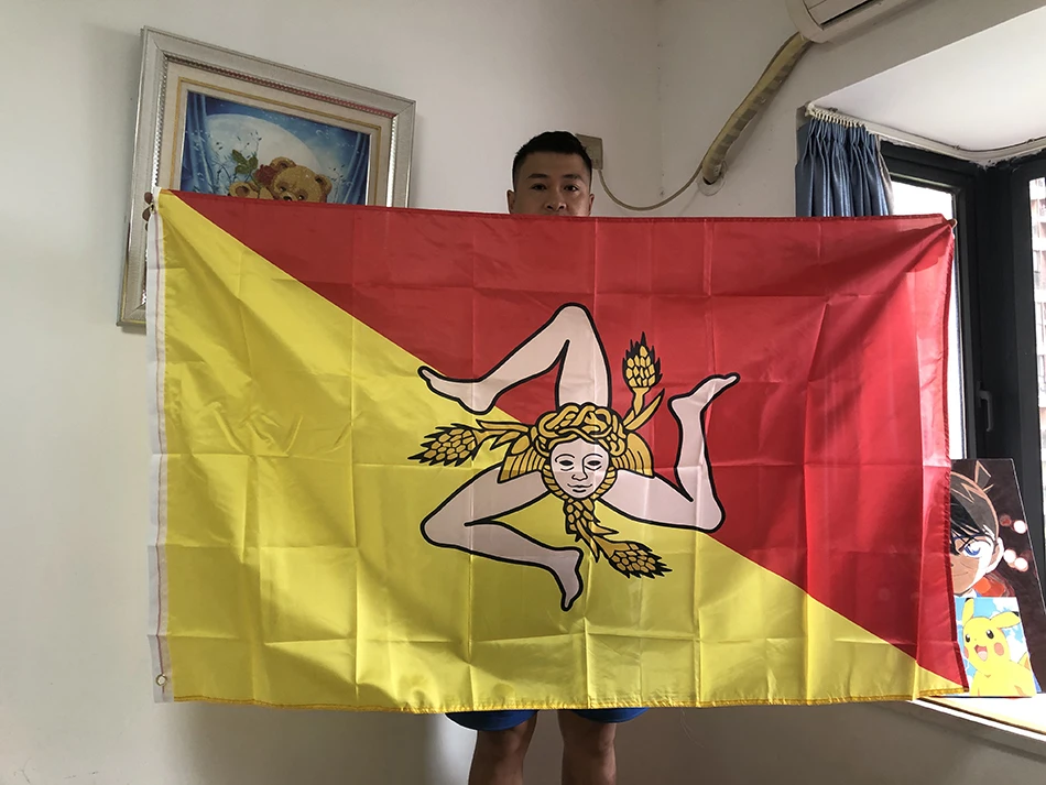 SKY FLAG Sicily Flag 90x150cm 3x5ft Sicilia Sicilian Flags and Banners Italy Trinacria Symbol ...