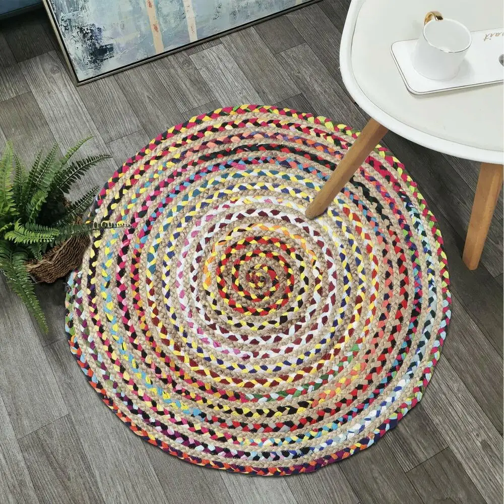 Multi-Color-Round-Area-Jute-Rug-Handmade-Carpet-Bedroom-Indian-Braided ...