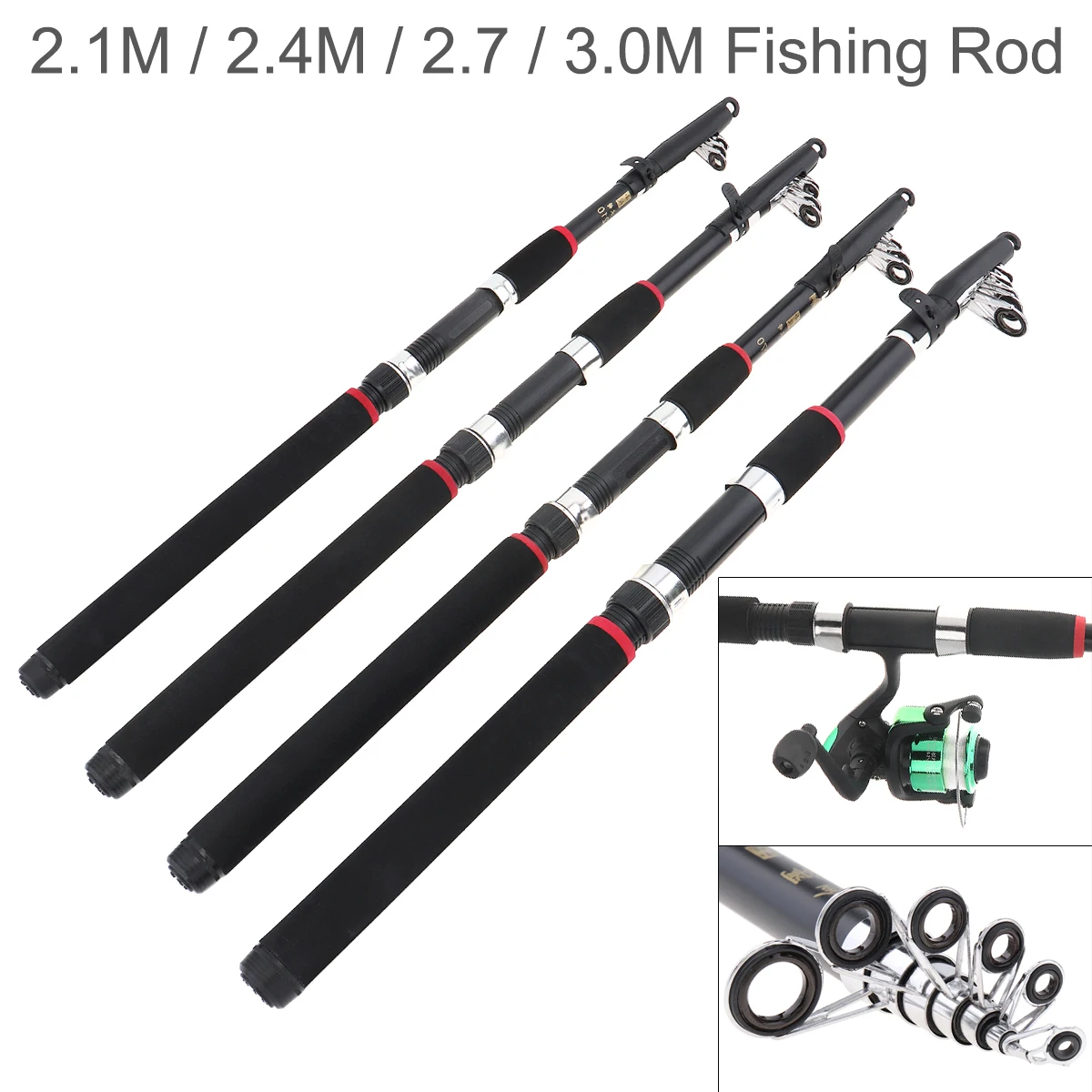 2.1m 2.4m 2.7m 3.0m Glass Fiber Telescopic Fishing Rod Sea Pole Travel ...