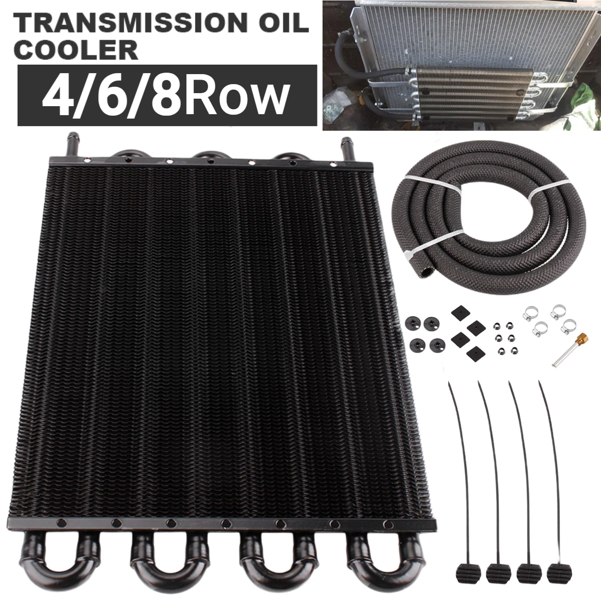 4/6/8 Row Oil Cooler Kit Radiator Car Transmission Aluminum Plate & Fin ...