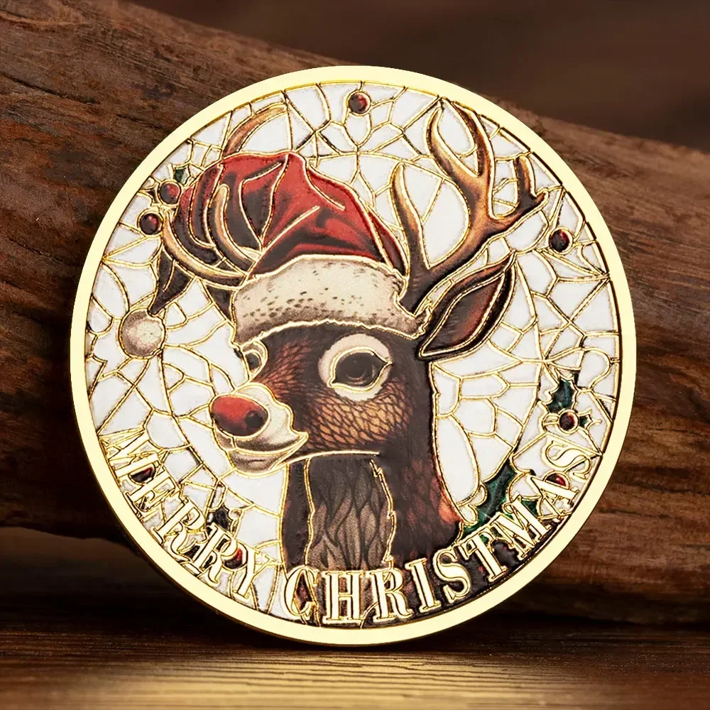 Christmas Red Hat Moose Golden Plated Collectible Coin Xmas Souvenir ...