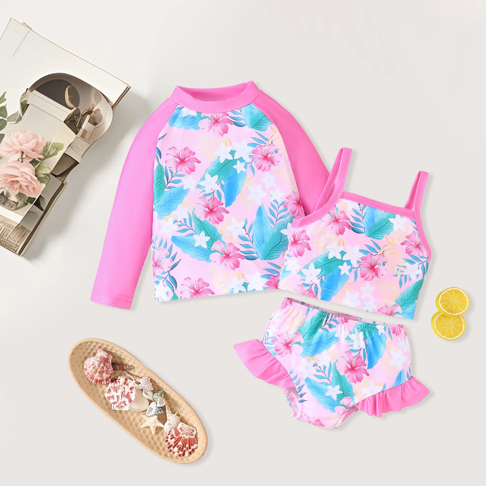 Citgeett Summer Kids Girl Swimsuits Print Camisole Elastic Ruffles ...