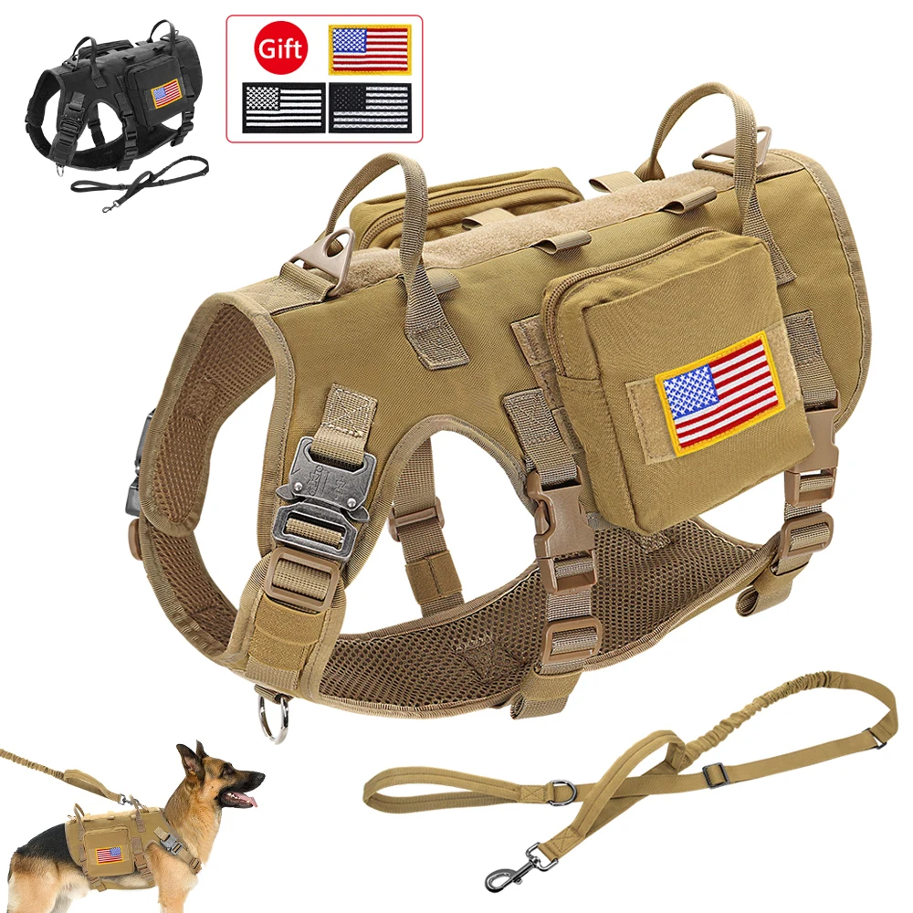 Tactical Dog Harness Leash Durable Military Dog Harness Vest MOLLE For ...