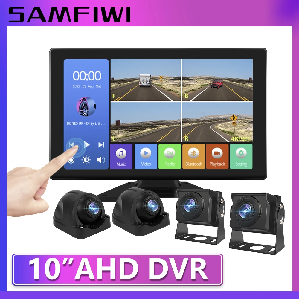 10" AHD 4CH 1080P Truck Monitor Recording DVR Car Rear View Camera ...