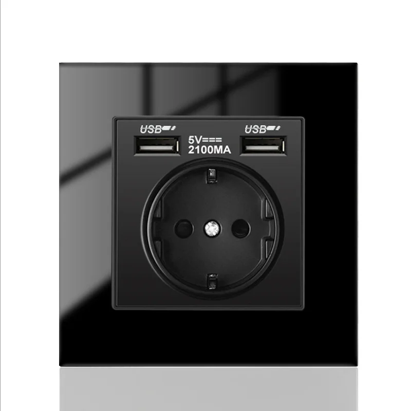Black-Eu-Tempered-Glass-Usb-C-Plug-Wall-Socket-Panel-Korean-16A ...