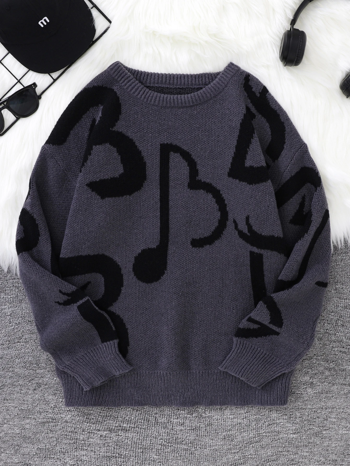 New Popular Autumn and Winter Letter Note Jacquard Pattern Pullover ...