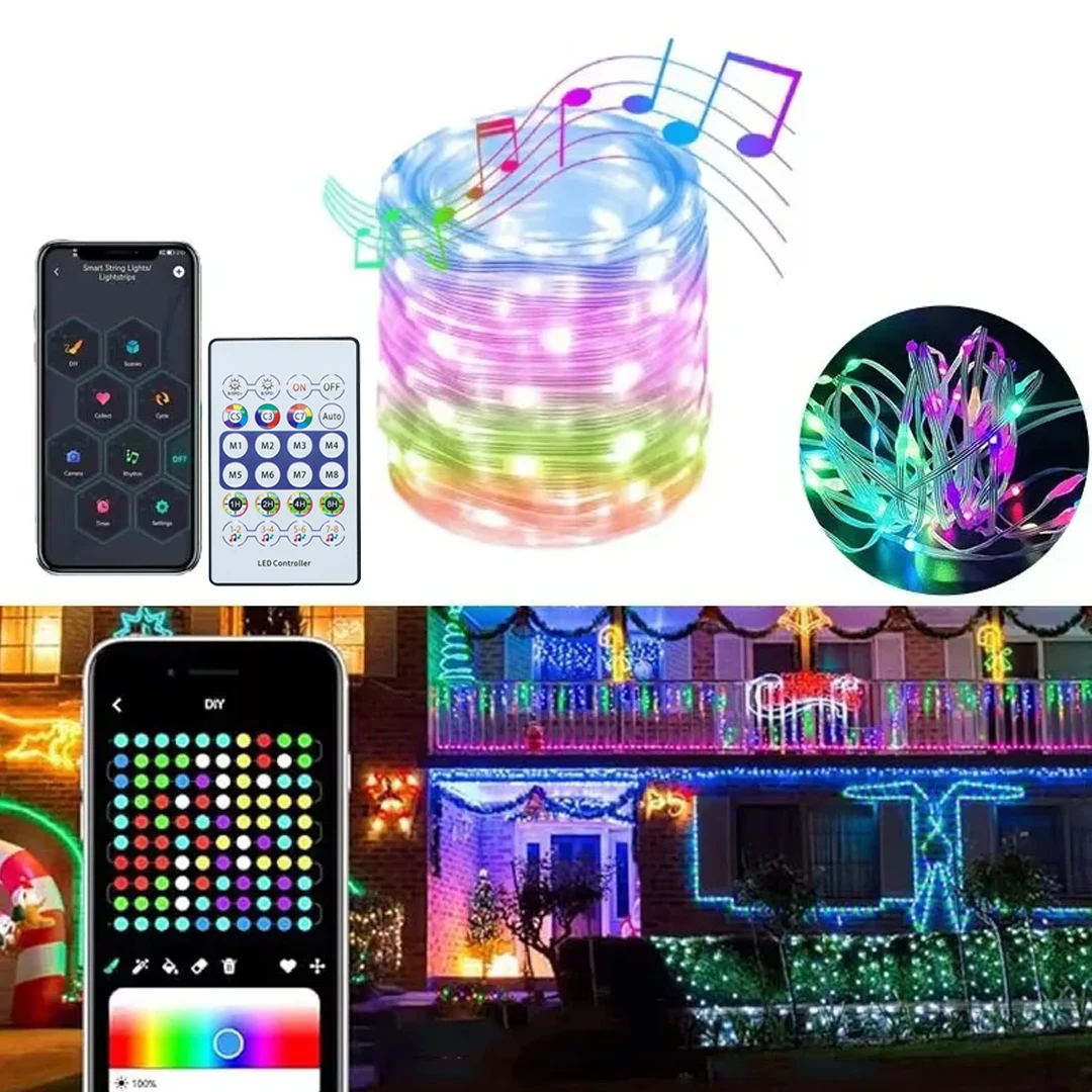 WS2812B LED String RGB Fairy Lights USB Remote Control Outdoor Festoon ...