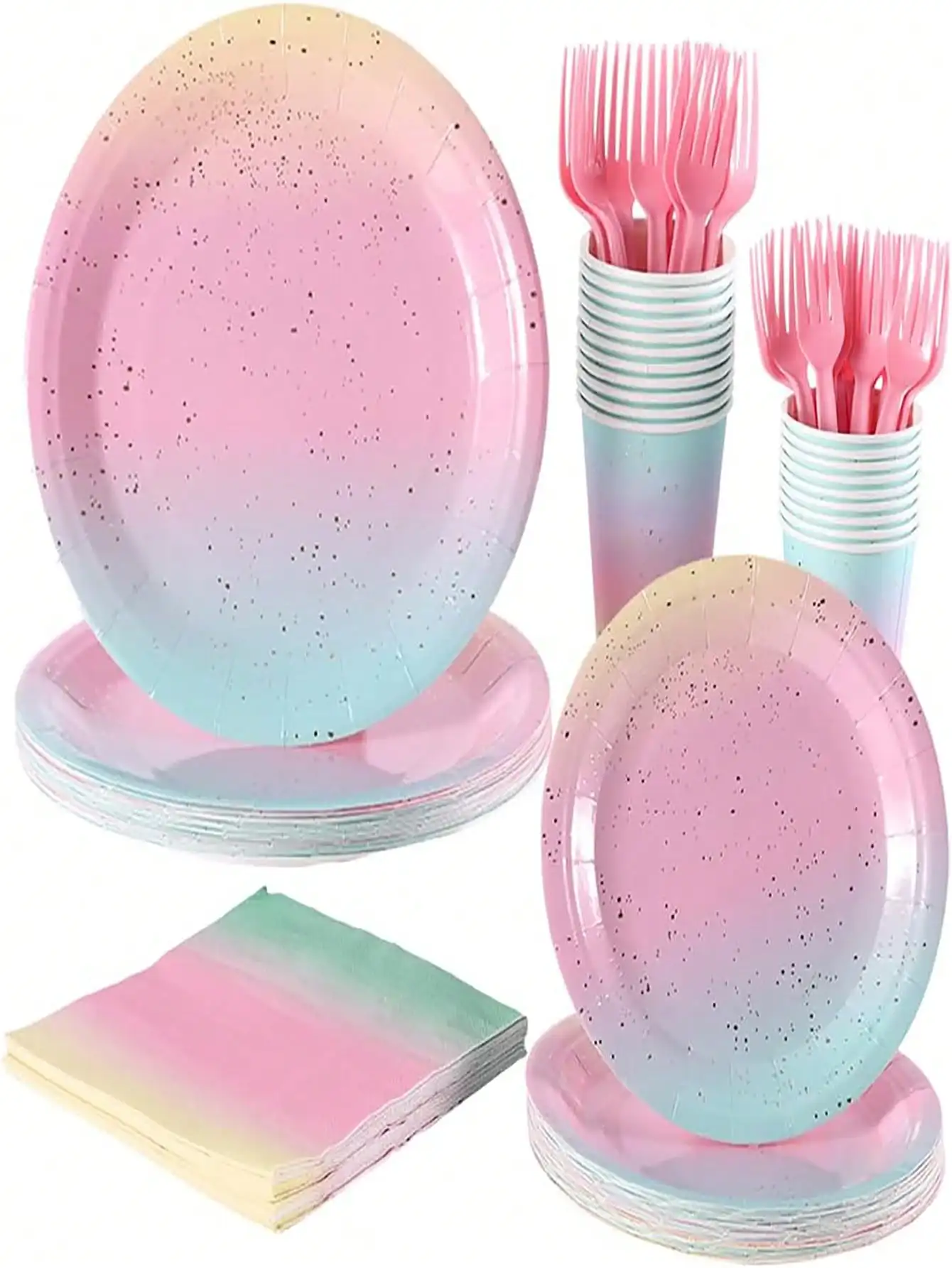 Rainbow Pastel Party Tableware Set Disposable Paper Plate Napkin Cup ...