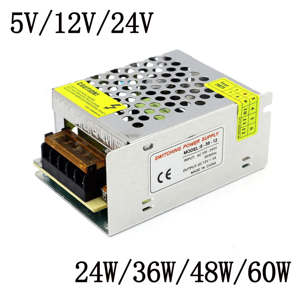 LEDストリップ電源アダプター,AC110vからdc 5v 12v 24v 24w 36w 48w 60w 220 w