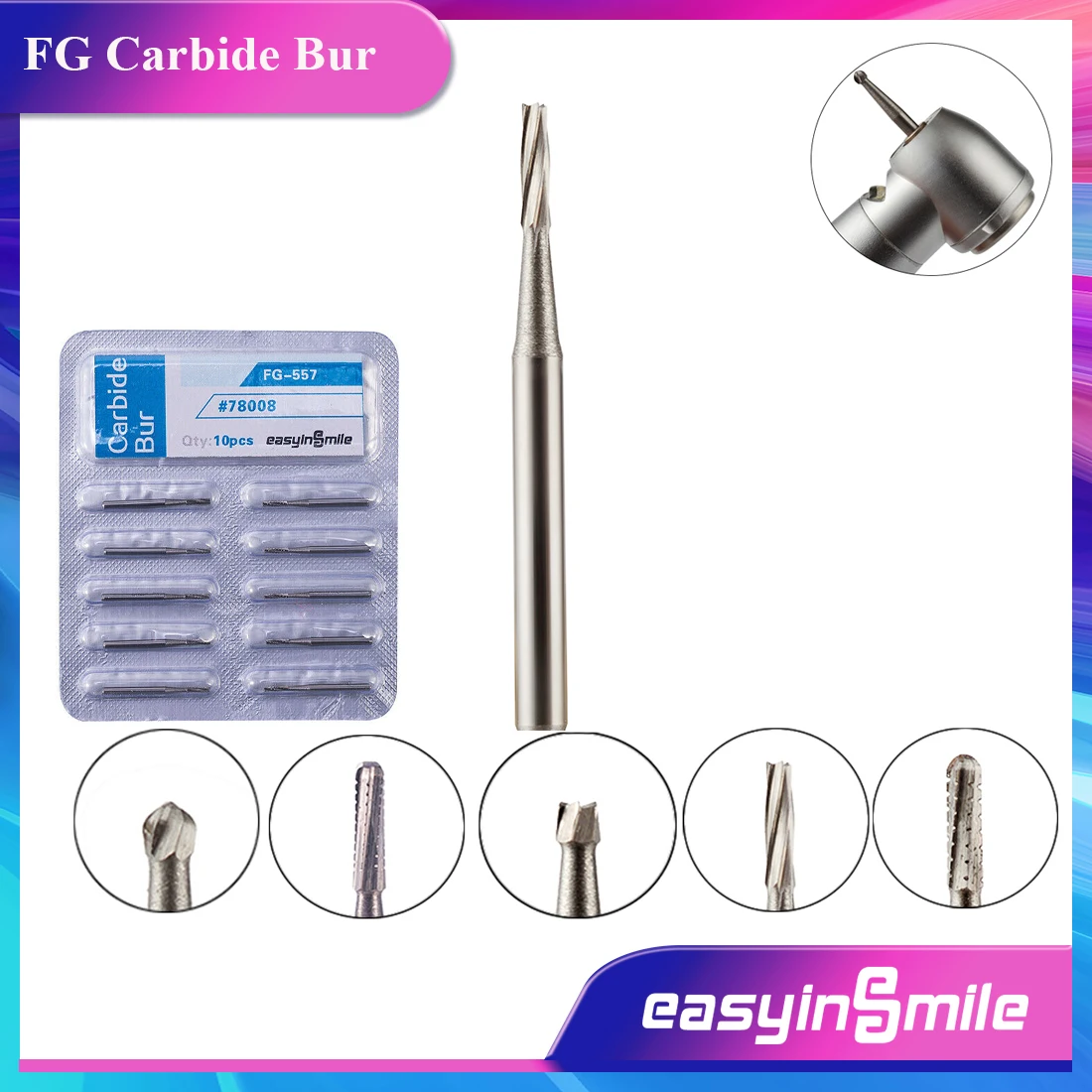10Pc-Dental-Carbide-Tungsten-Drills-FG-Surgical-Polishing-Burs-Cylinder ...