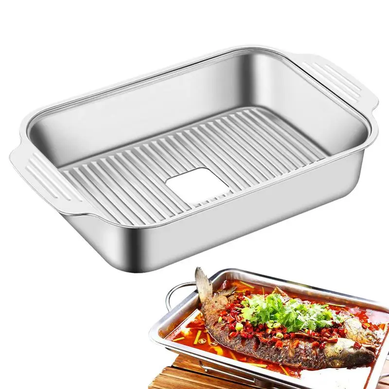 Stainless-Steel-Grill-Pan-Rectangle-Grill-Griddle-Plate-Metal-Seafood ...