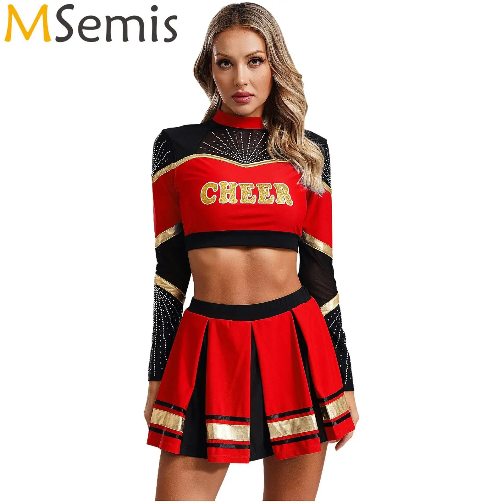 2Pcs Women Cheerleading Costume Cheerleader Dance Outfits Long Sleeve ...