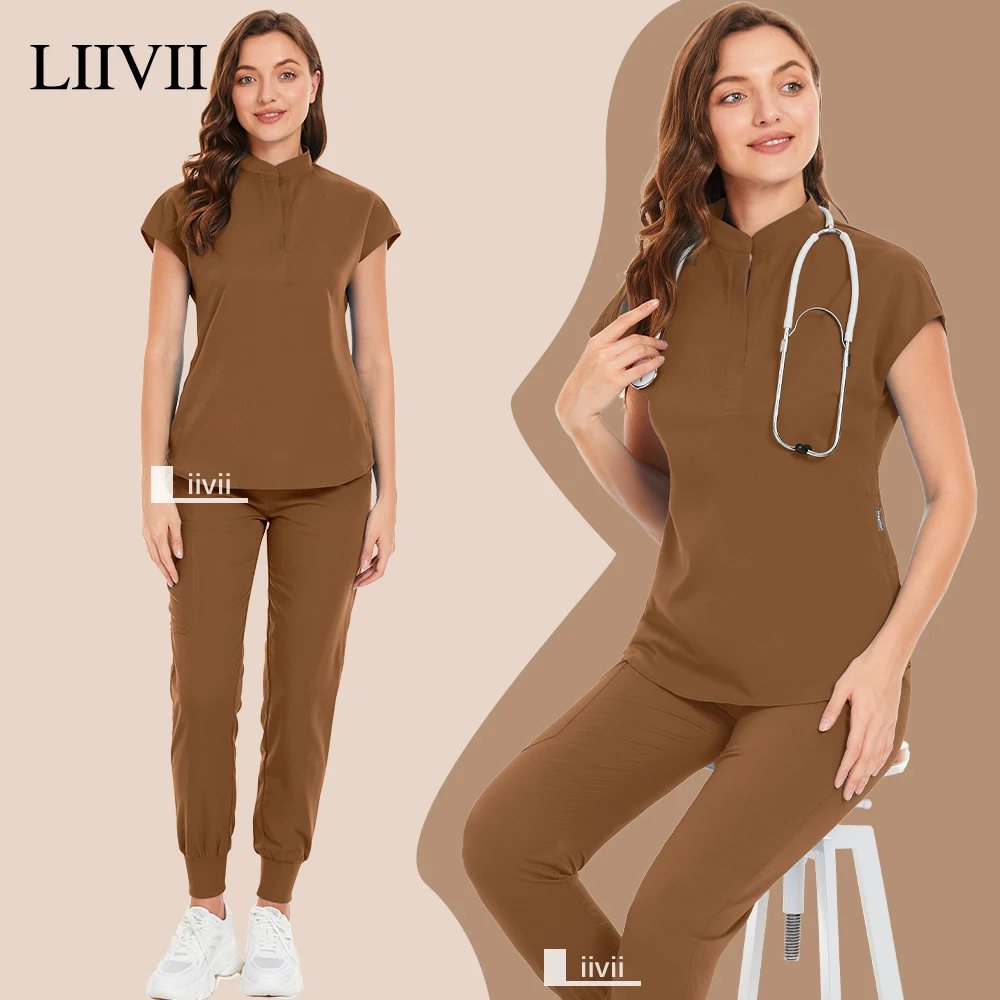 Brown-Beauty-Workwear-Women-Medical-Nurses-Uniform-Surgical-Scrubs-Set ...
