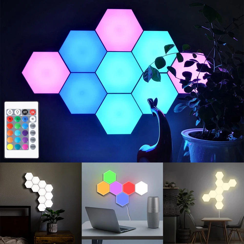 RGB-LED-Hexagon-Wall-Lights-DIY-geom-trico-modular-painel-toque ...