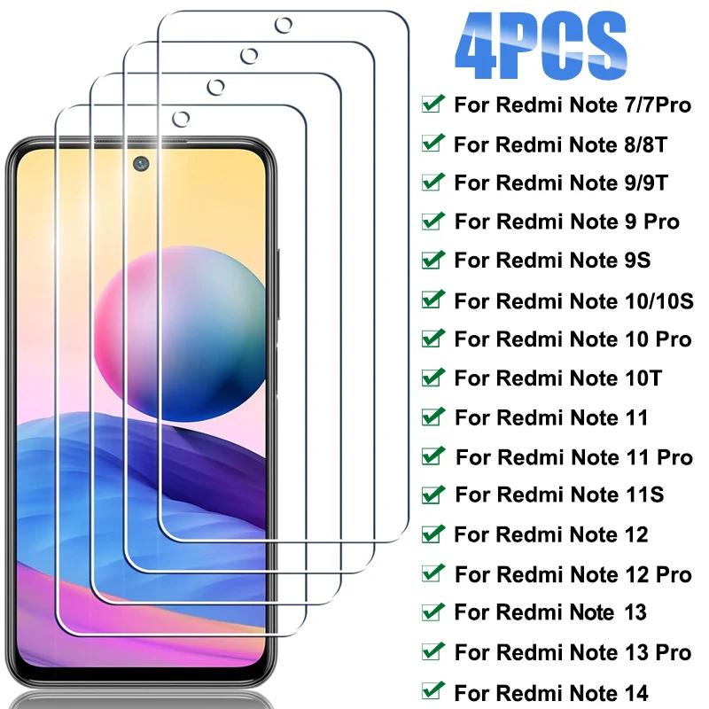 4PCS Tempered Glass for Xiaomi Redmi Note 11 11s 10 9 8 7 Pro 10s 9s 8t ...