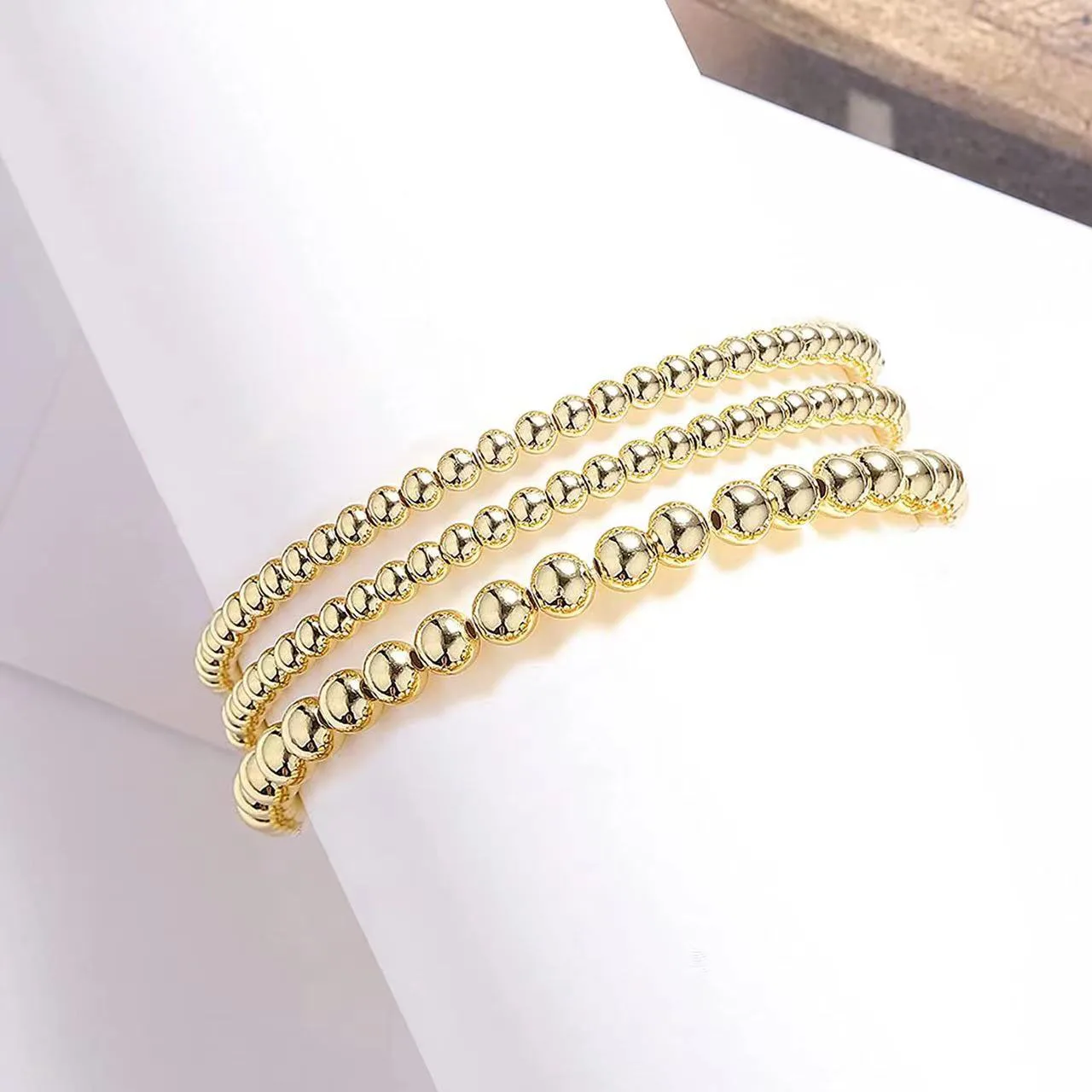 Badu-3pcs-set-Gold-Color-Beads-Bracelet-for-Women-14k-Gold-Plated ...